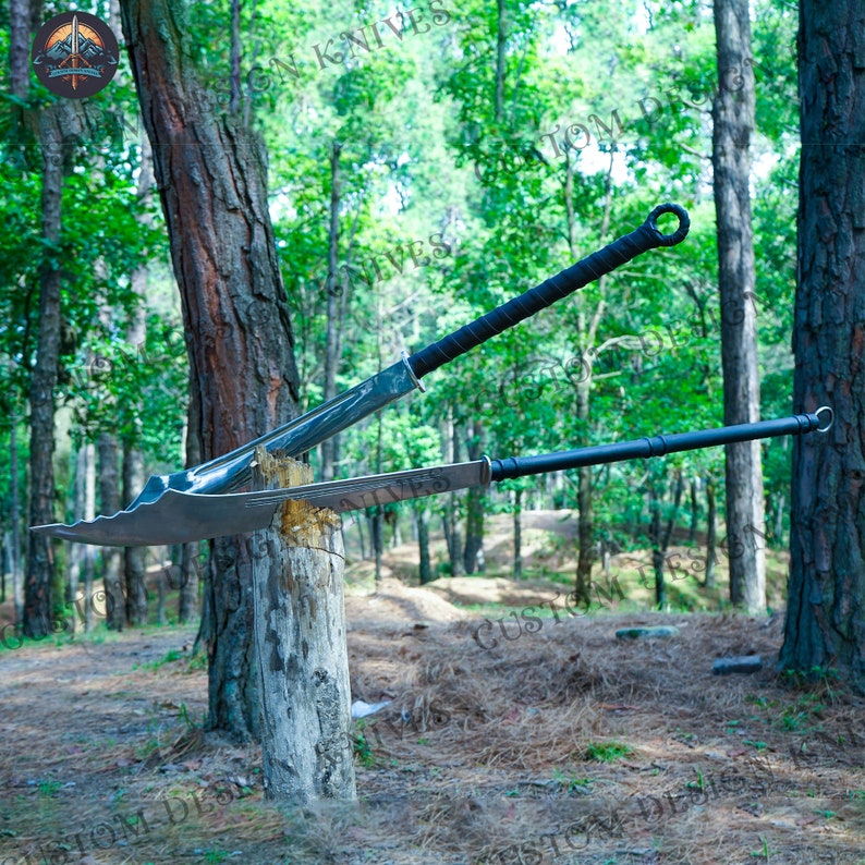 Long Two Hand Handle Aesthetic Machete With Sheath, Handmade Knife From ...