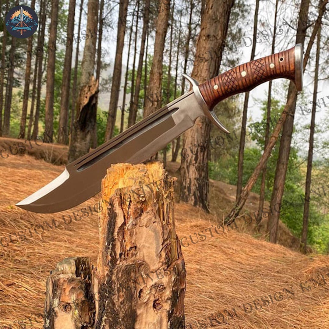 15 Inches Blade Bowie Knife, Hand Forged Bushcraft Knife, 5160 Leaf ...