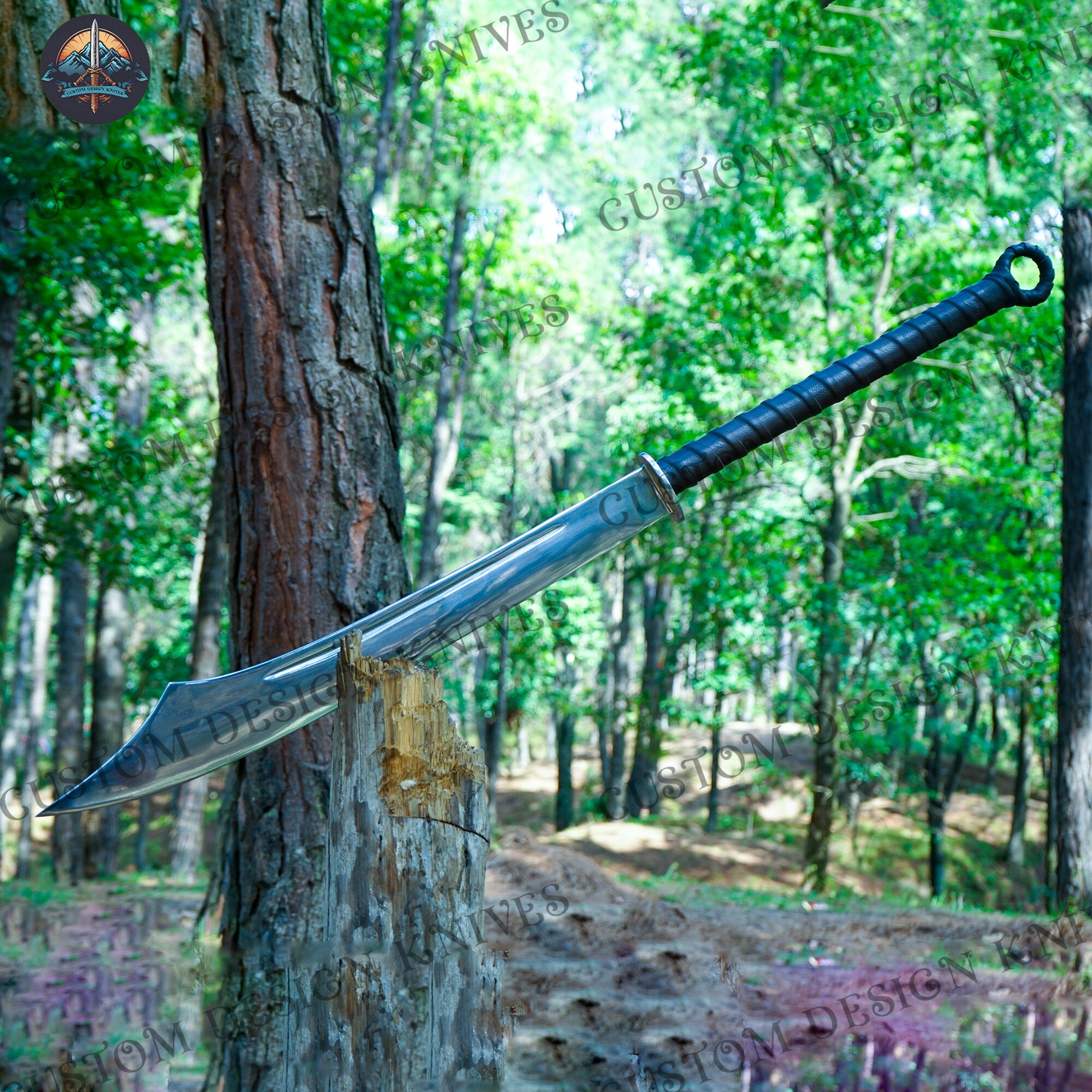 Long Two Hand Handle Aesthetic Machete With Sheath, Handmade Knife From ...
