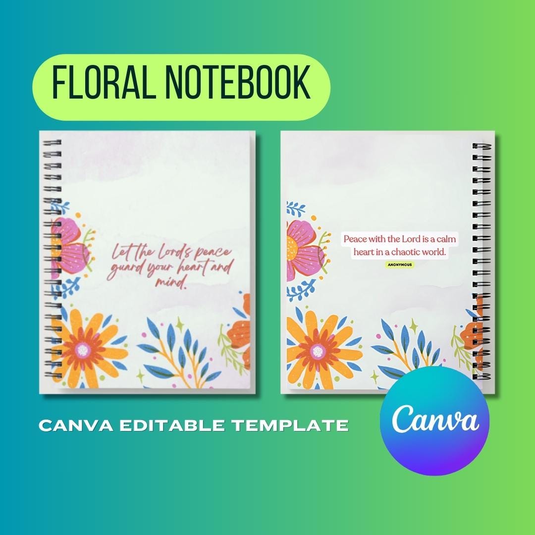 Ready to Print & Canva Editable Floral Notebook Design for A5 Notebooks ...