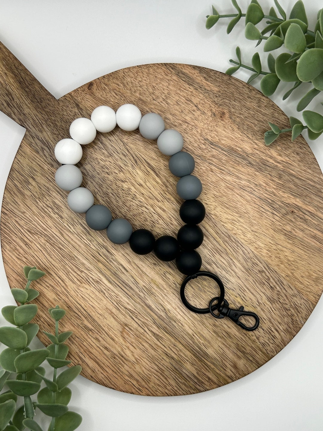 Monochrome Wristlet Silicone Bead Key Ring Neutral Keychain Black ...