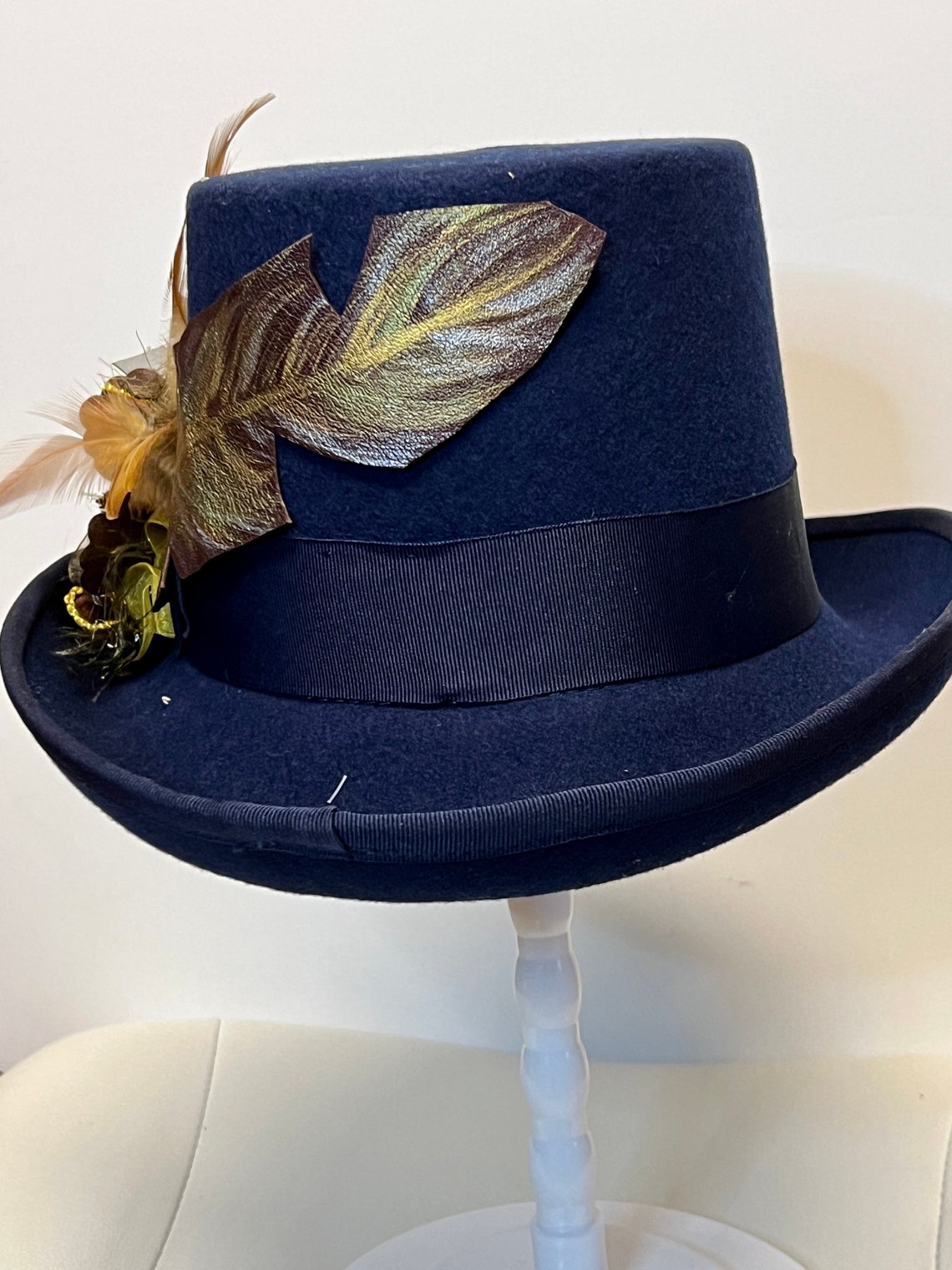Navy Top Hat, Size Small Top Hat, Boho Hat, Trendy Hat, Steampunk Hat ...