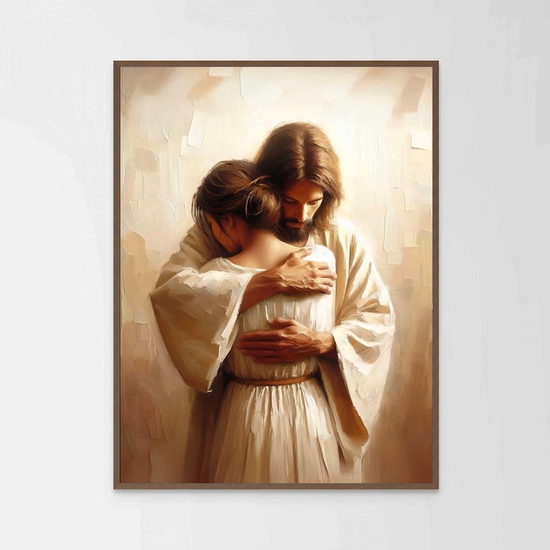Savior's Embrace, Modern Christian Art, Jesus Hugging Girl, Jesus Wall Art, LDS Art, Bible ...