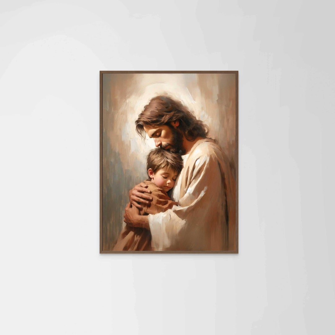 Savior and Boy, Modern Christian Art, Jesus With Brown Haired Boy ...