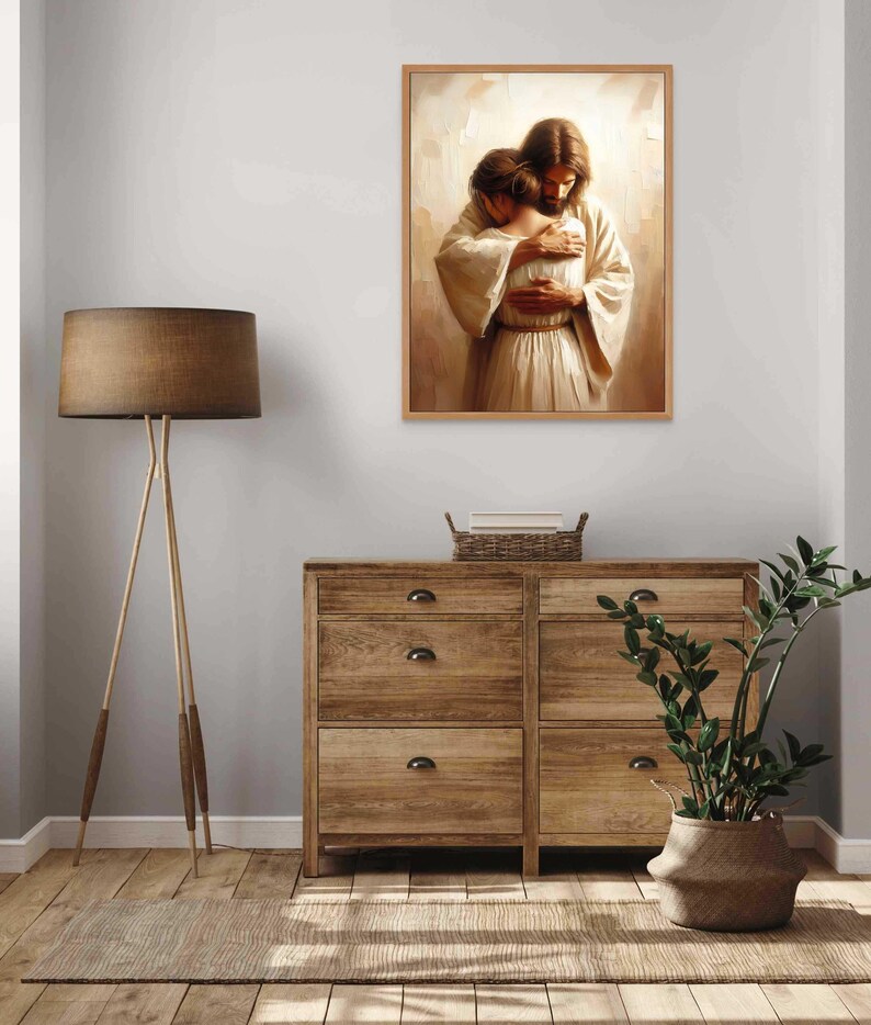Savior's Embrace, Modern Christian Art, Jesus Hugging Girl, Jesus Wall ...