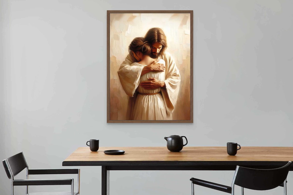 Savior's Embrace, Modern Christian Art, Jesus Hugging Girl, Jesus Wall ...