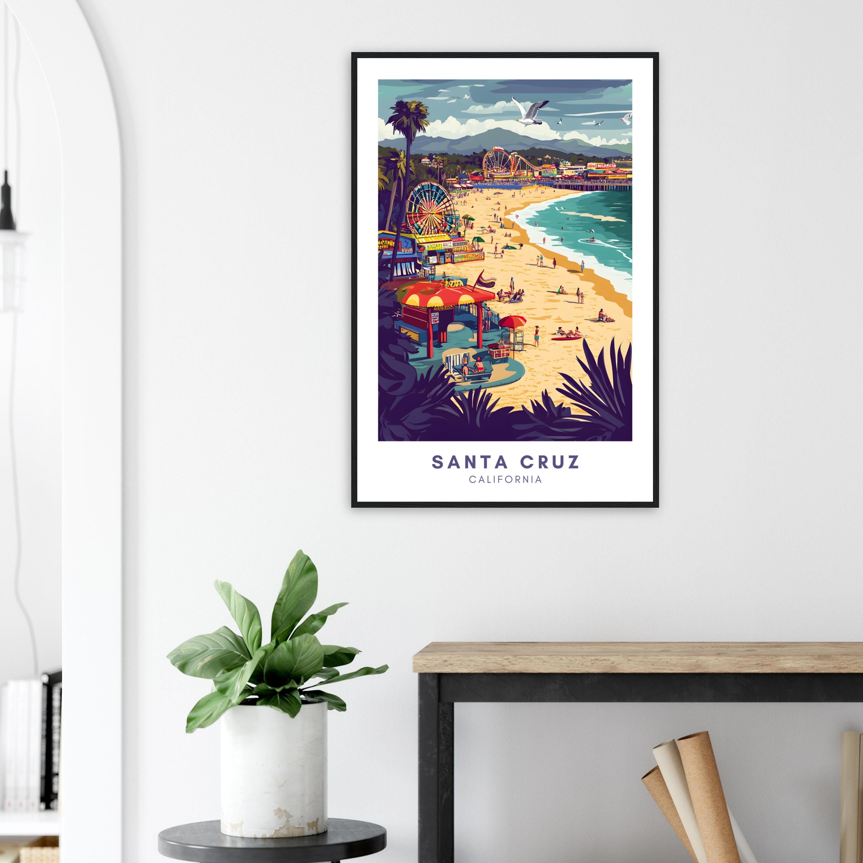 Santa Cruz Beach Boardwalk Poster, Vintage California Coastal Art Print ...