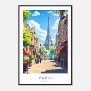 Paris Eiffel Tower Street View Art Print – Romantic Parisian Scene Wall ...