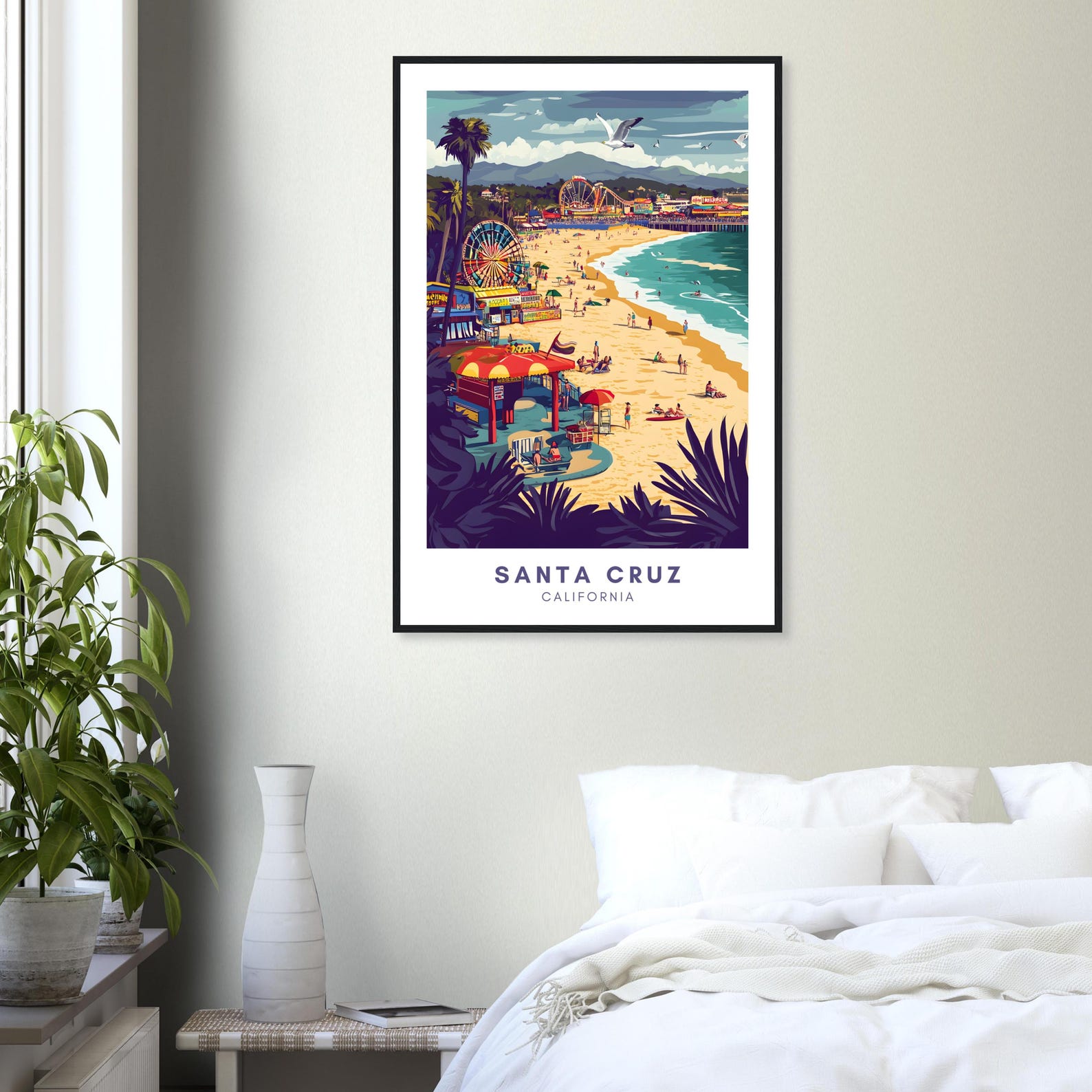 Santa Cruz Beach Boardwalk Poster, Vintage California Coastal Art Print ...