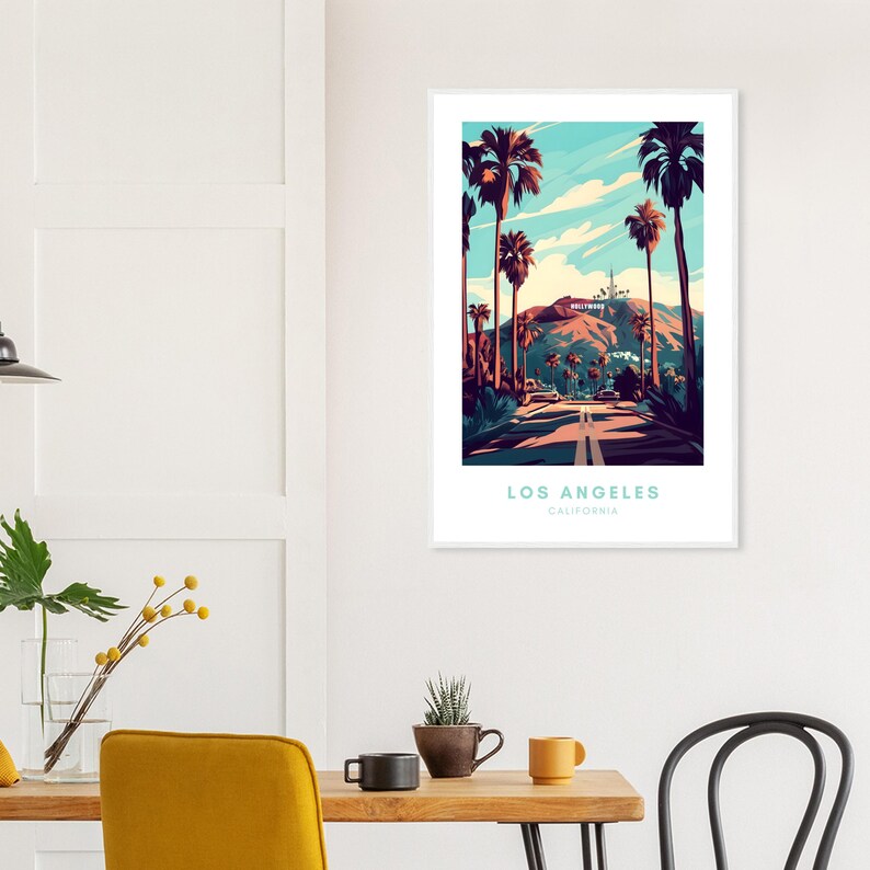Retro Los Angeles Sunset Drive Poster - Hollywood Sign & Palm Trees Art ...
