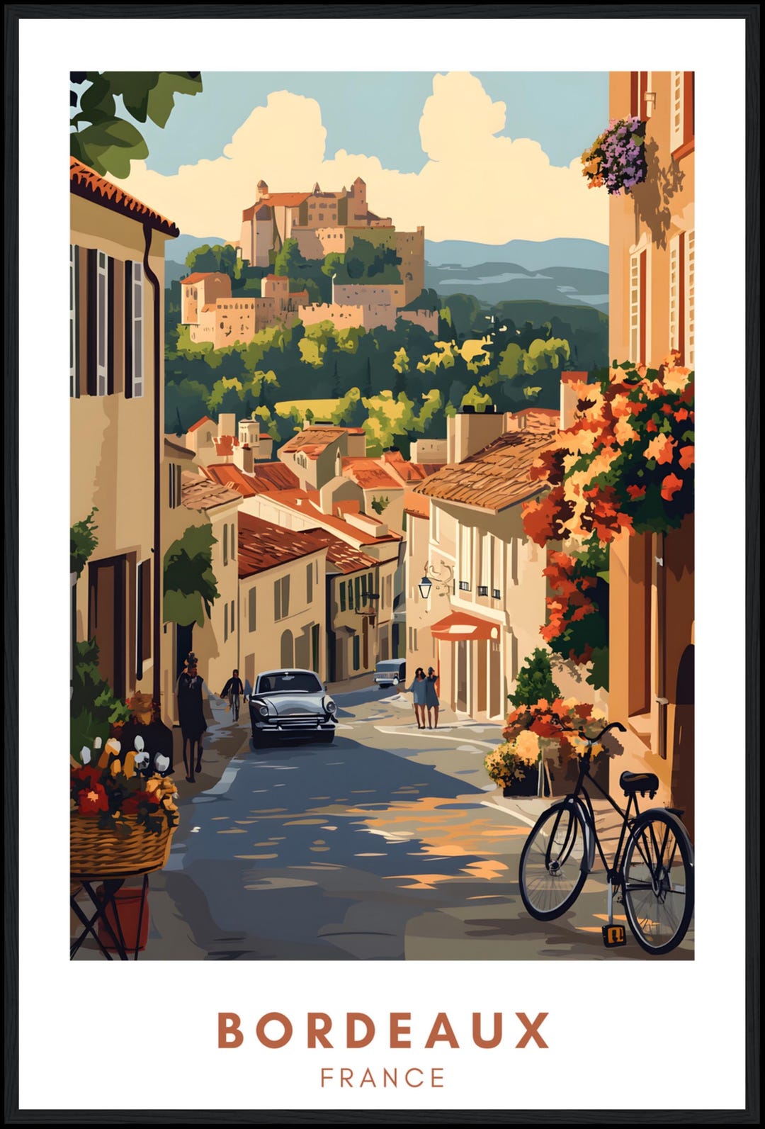 Bordeaux France Travel Poster - Vintage Countryside Art Print ...