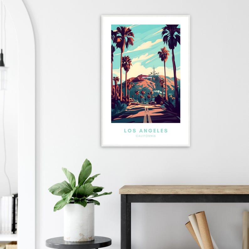 Retro Los Angeles Sunset Drive Poster - Hollywood Sign & Palm Trees Art ...