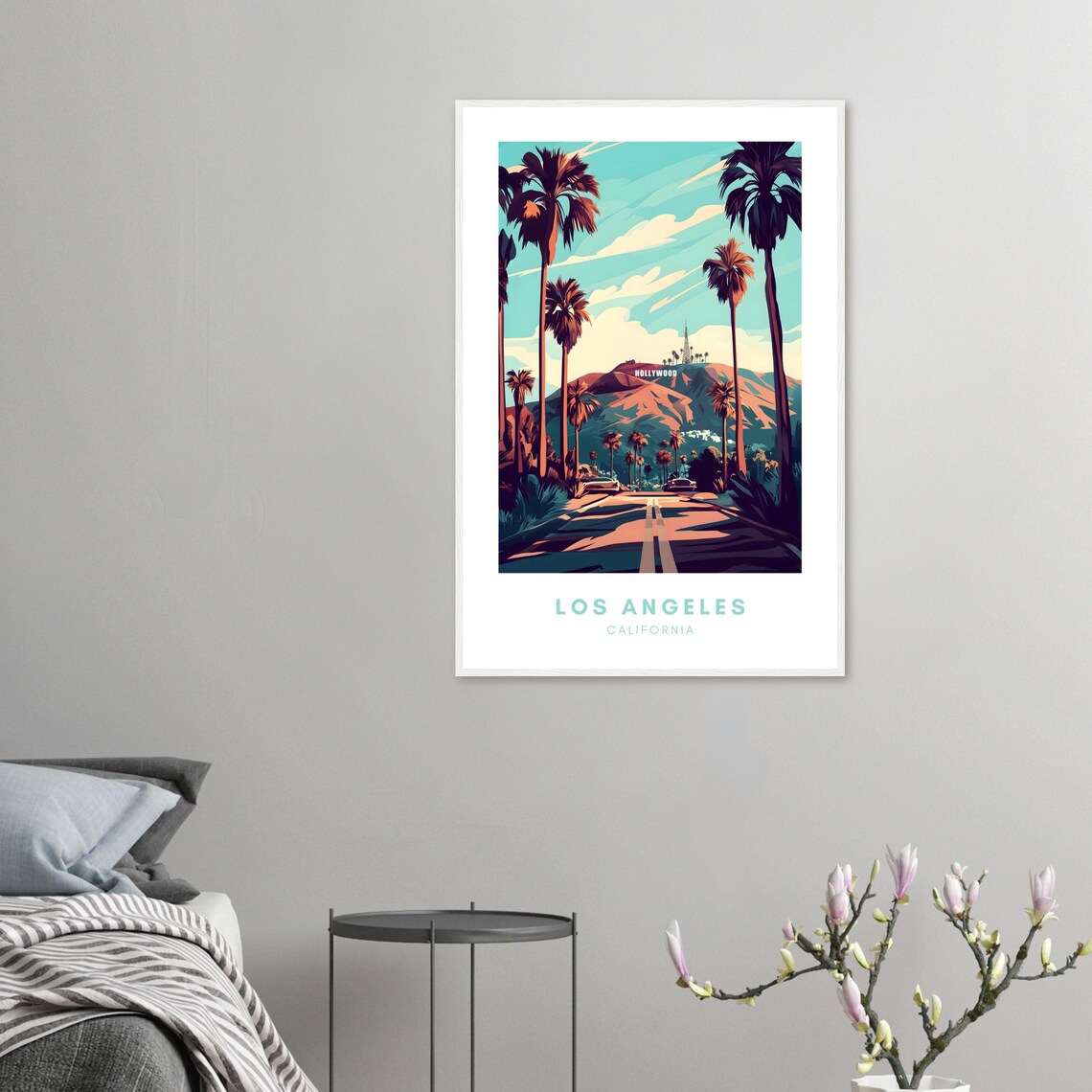 Retro Los Angeles Sunset Drive Poster - Hollywood Sign & Palm Trees Art ...