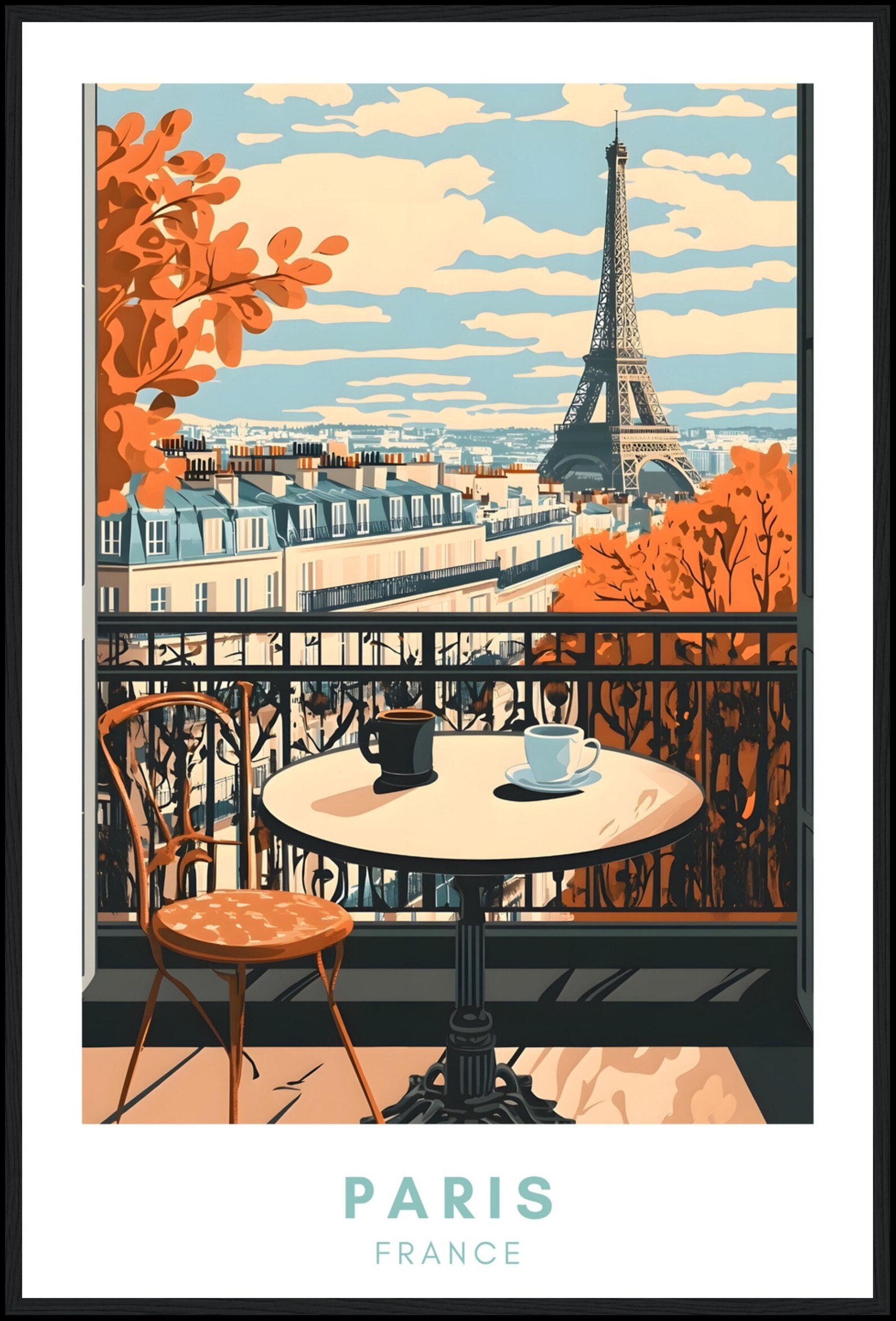 Paris Fall Poster, Eiffel Tower Vintage Art Print, Parisian Coffee ...