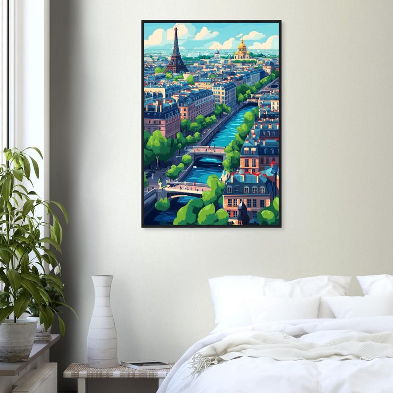 Paris Aerial View Eiffel Tower Art Print – Paris Cityscape Poster ...