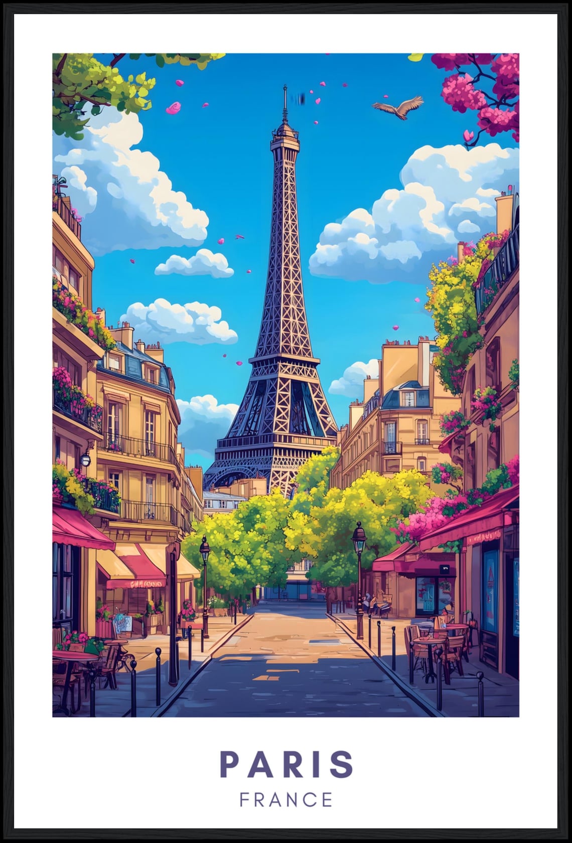Paris France Eiffel Tower Vintage Travel Poster | Parisian Street Art ...