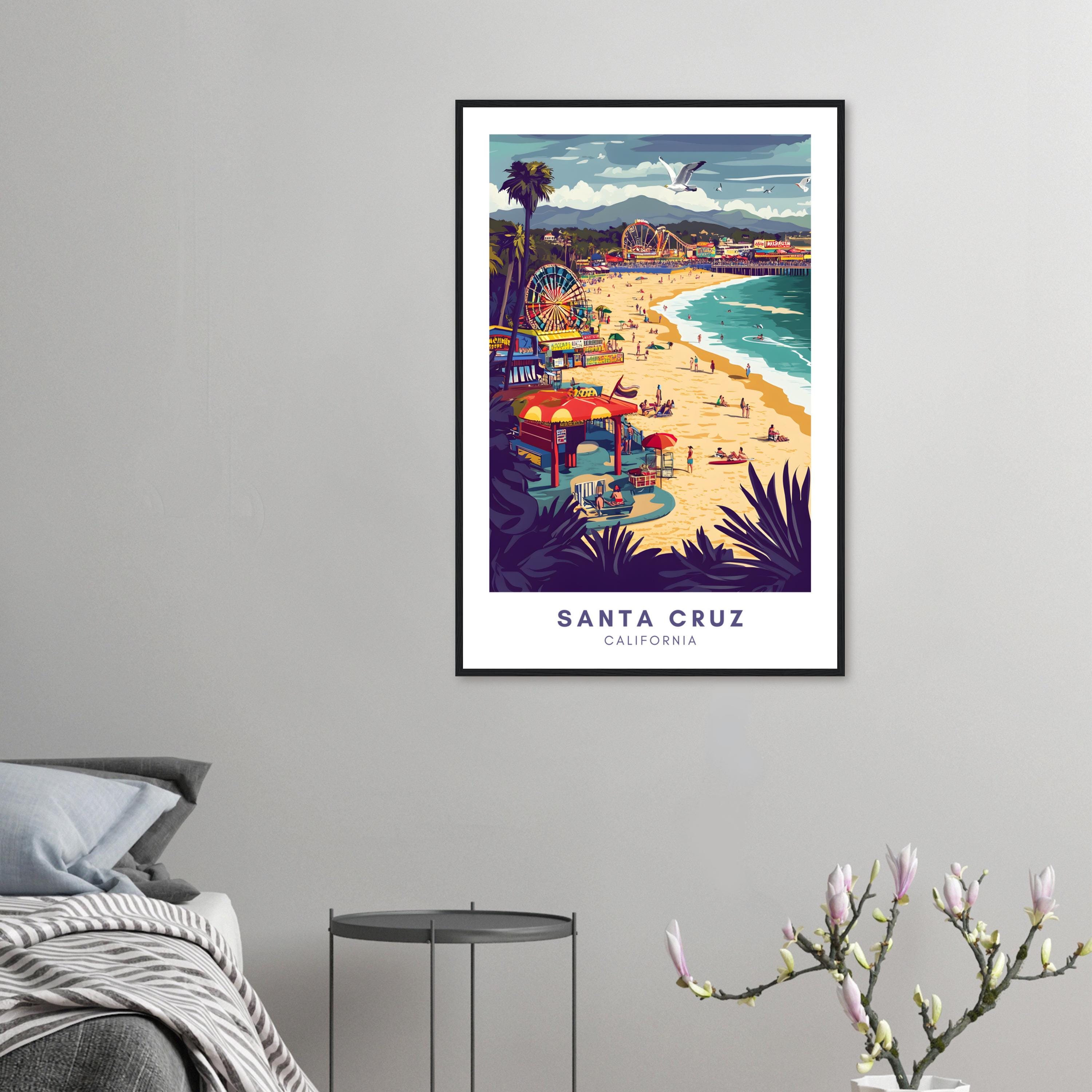 Santa Cruz Beach Boardwalk Poster, Vintage California Coastal Art Print ...