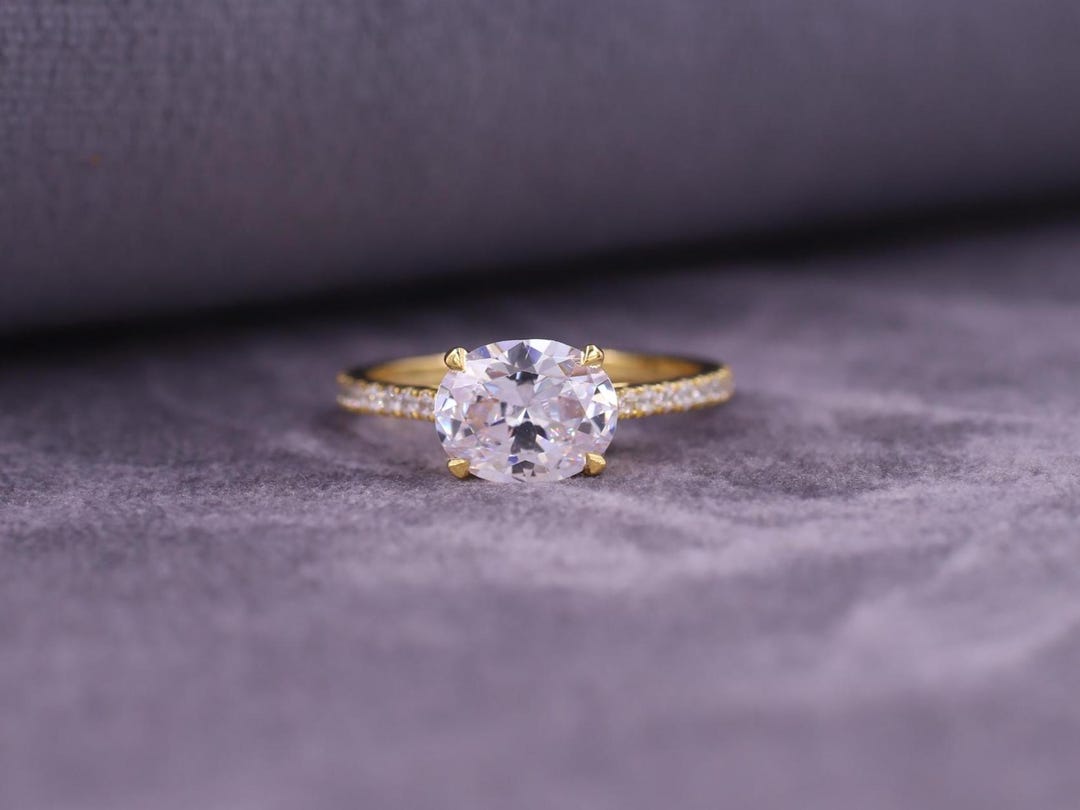 Forever One Engagement Ring, Oval Cut Lab Grown Diamond Ring, East West ...