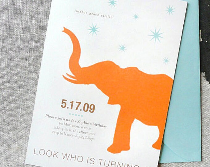 Elephant Invitation, Birthday Party, Baby Shower, Modern Design, Kids ...