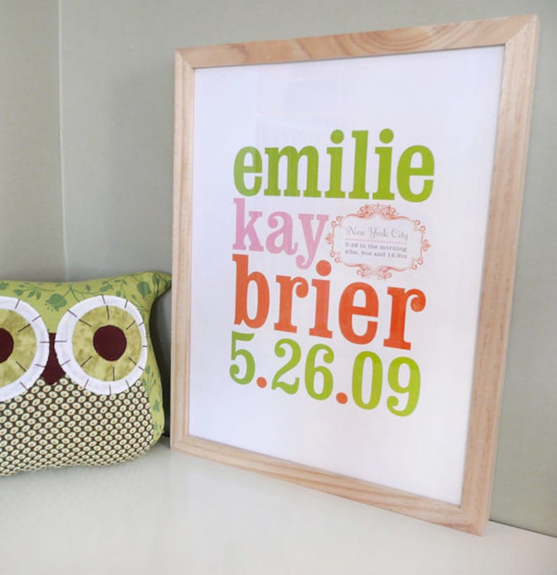 Name Print Kids Wall Art With Wood Type Custom Birth Print | Etsy