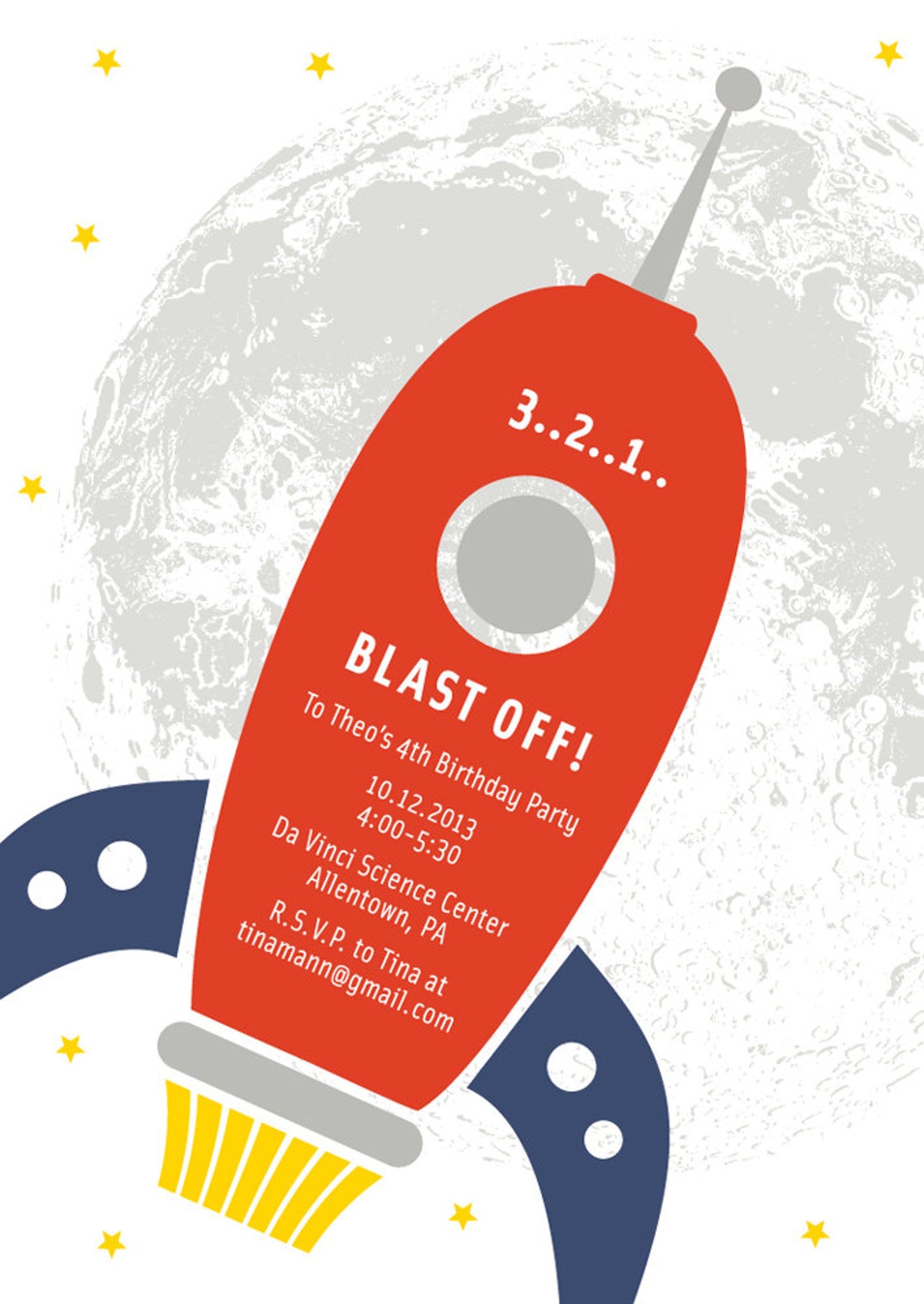 Rocket Invitation With Moon and Stars DIGITAL FILE | Etsy