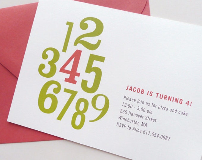 Kids Birthday Party Invitations With Number, Modern Typography, Numbers ...