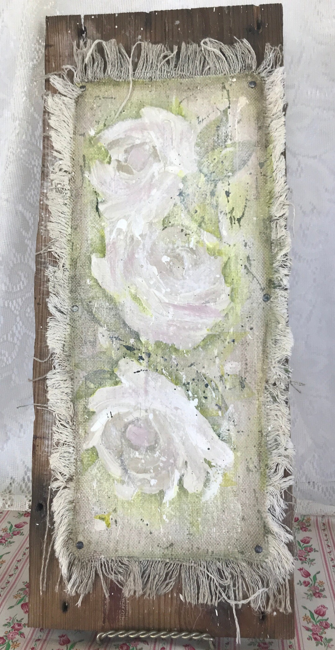 Hand Painted Roses Flowers on Rescued Barn Wood Farmhouse Primitive ...