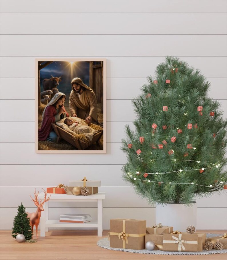 Nativity Scene Digital Art | Baby Jesus Manger Christmas Wall Art ...
