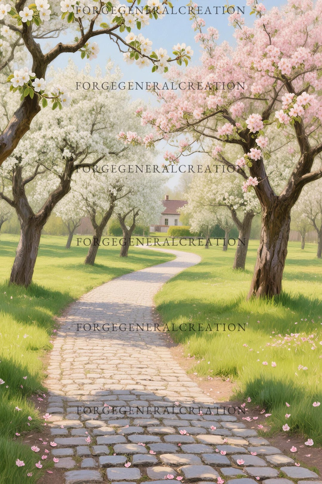 Spring Orchard Path Digital Oil Painting: Cottagecore Wall Art (digital ...