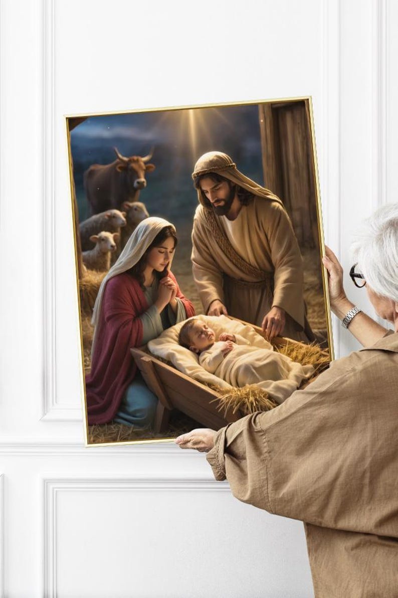 Nativity Scene Digital Art | Baby Jesus Manger Christmas Wall Art ...