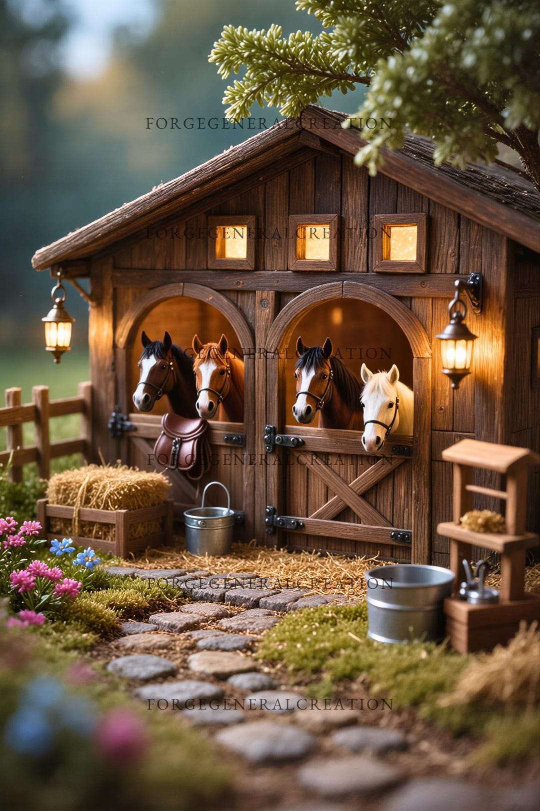 Tiny Horse Stable Wall Art | Enchanted Cozy Farm Scene | Whimsical ...