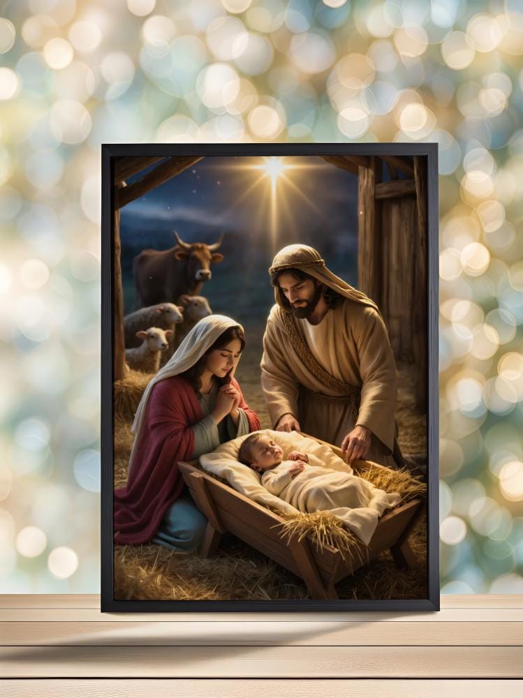 Nativity Scene Digital Art | Baby Jesus Manger Christmas Wall Art ...