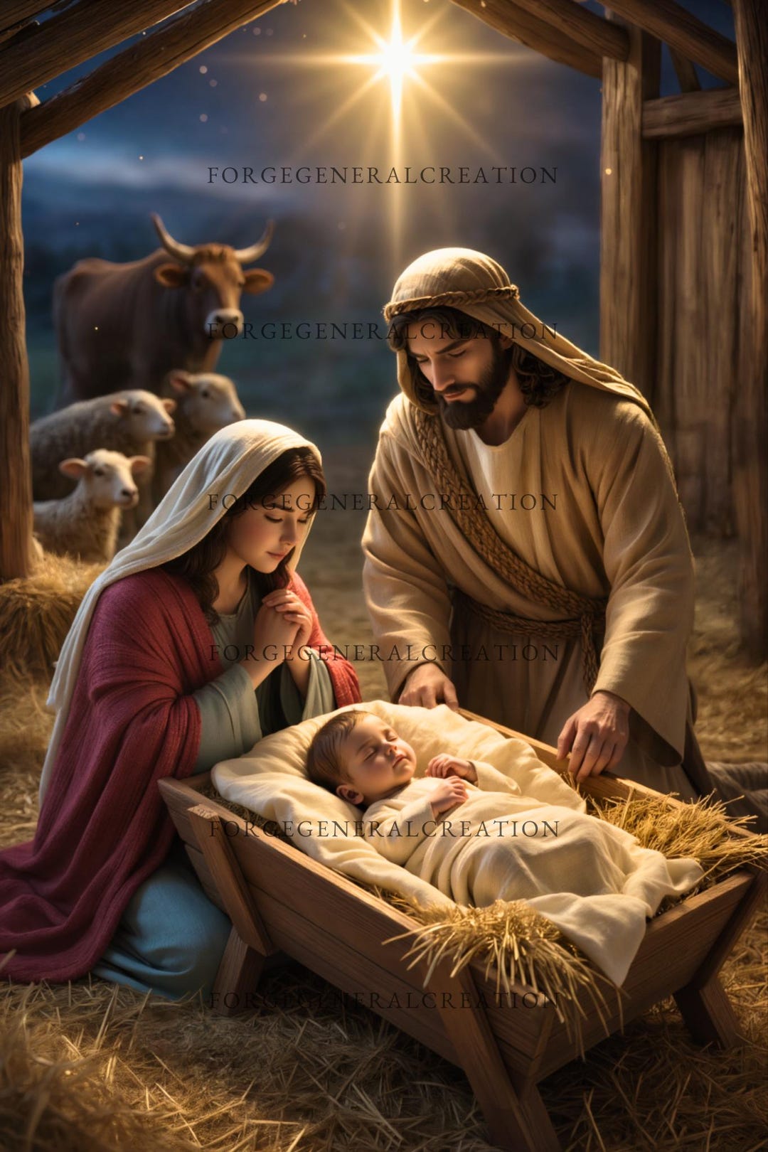 Nativity Scene Digital Art | Baby Jesus Manger Christmas Wall Art ...