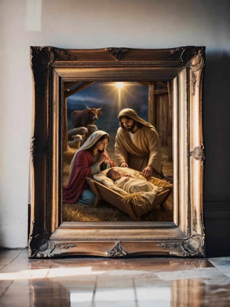Nativity Scene Digital Art | Baby Jesus Manger Christmas Wall Art ...
