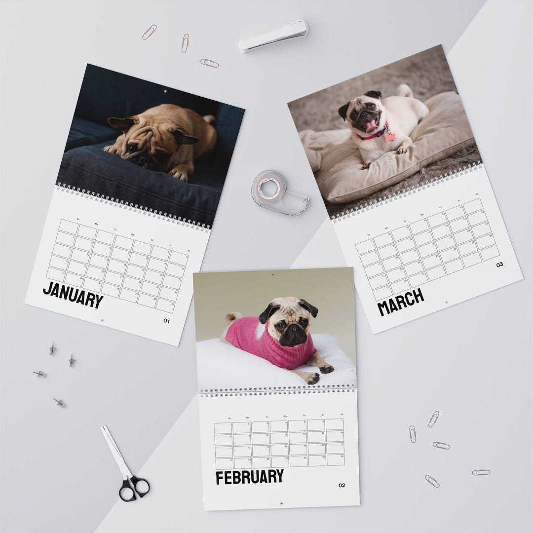 Pug 2026 Wall Calendar, Monthly Pug Planner, 11" X 8.5" - Etsy