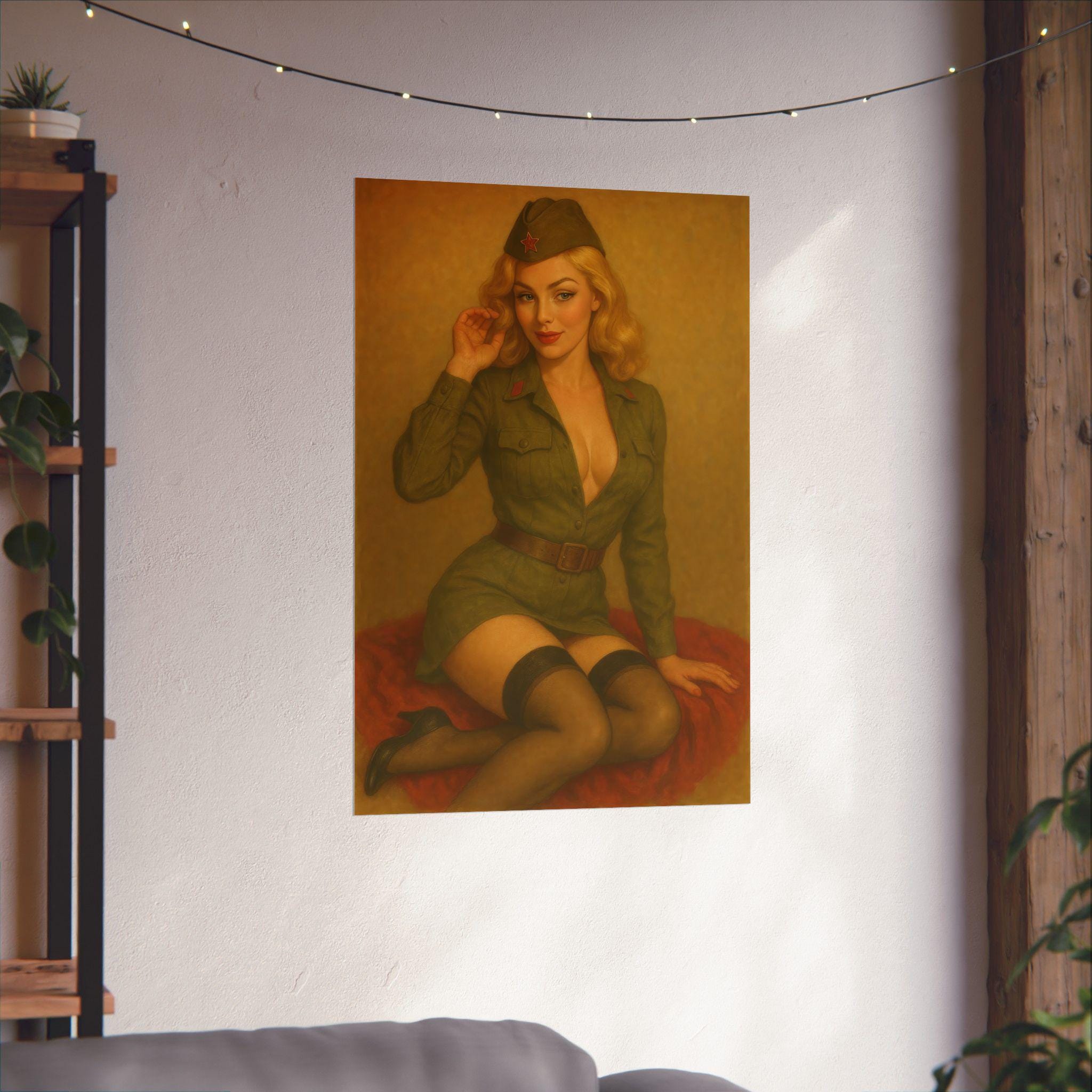 Vintage Pin up Girl Soviet Army Poster Print | Retro Blonde Military Woman Wall Art | Sexy WWII ...