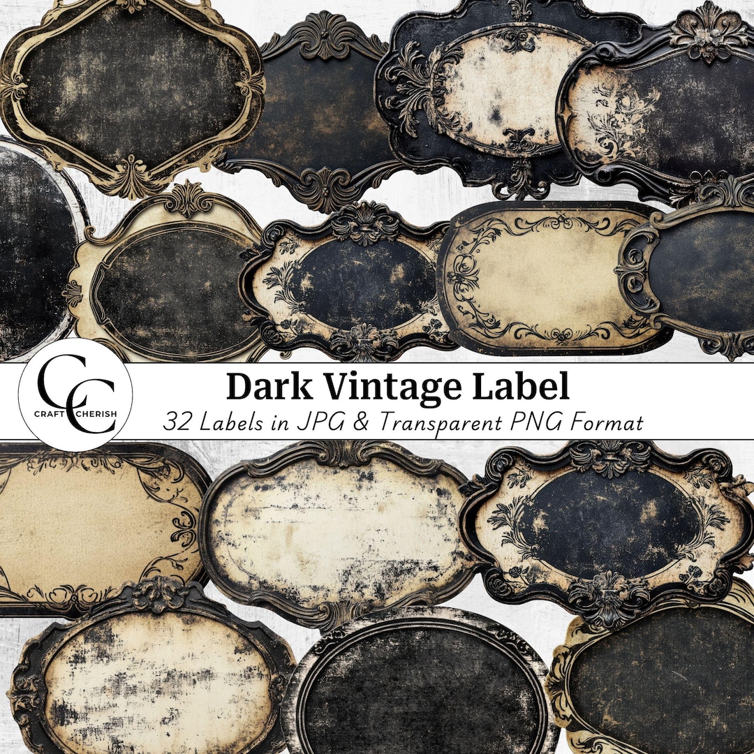 32 Dark Vintage Label Ephemera: Transparent PNG & JPG (digital Download ...