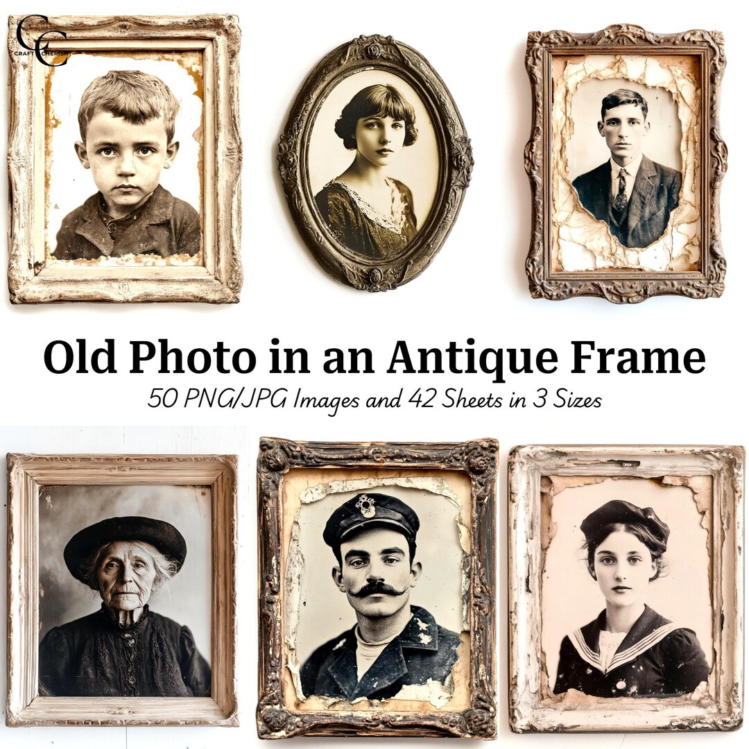 50 Damaged Victorian Rusted Framed Photo, Vintage Photos in Antique ...