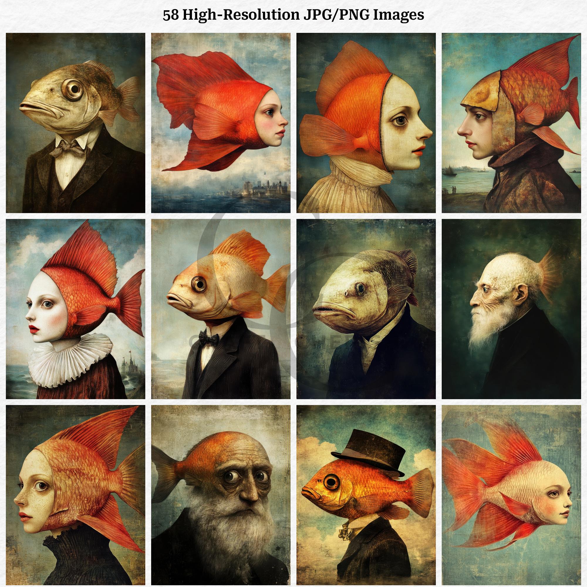 Fish Head People Images: Surreal Sea Creatures Digital Art for Junk ...