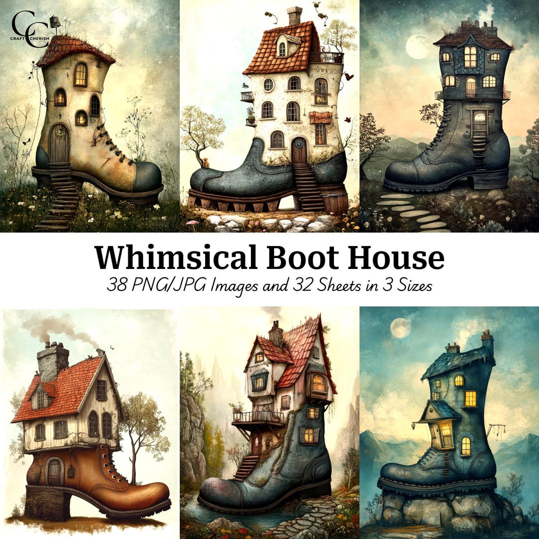38 Whimsical Boot House Printable Images, Fantasy Fairytale ...