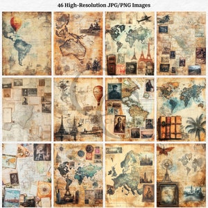 Vintage Map Collage Paper: Junk Journal Scrapbook Embellishments ...