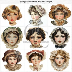 36 Victorian Paper Doll Head Art, Paper Doll Clipart, Vintage Ephemera ...