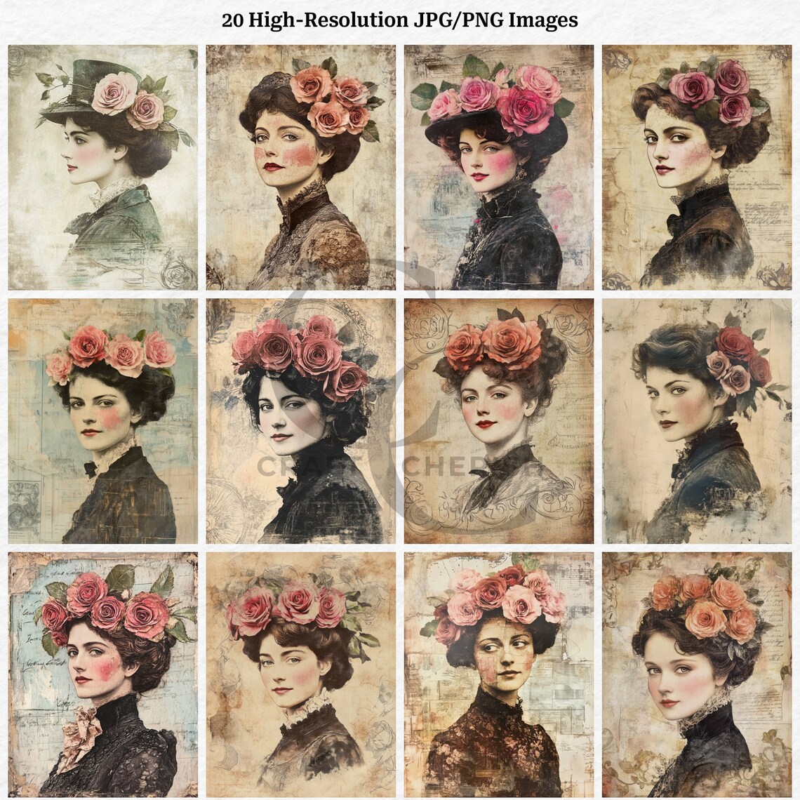 Edwardian Lady Collage Pages: Floral Ephemera, Scrapbooking (digital ...