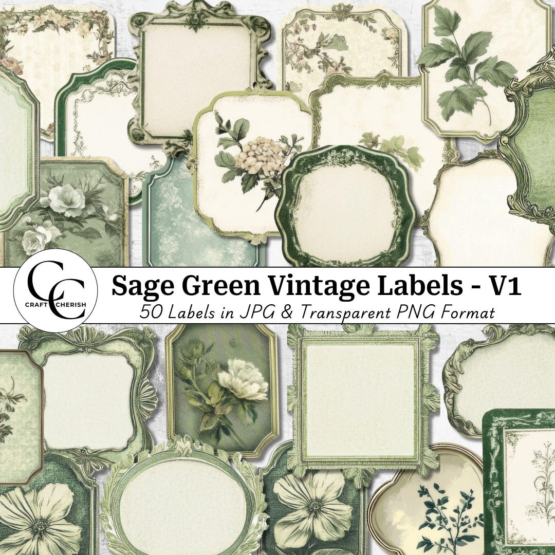 Sage Green Vintage Labels: Printable Paper Craft Images (digital ...
