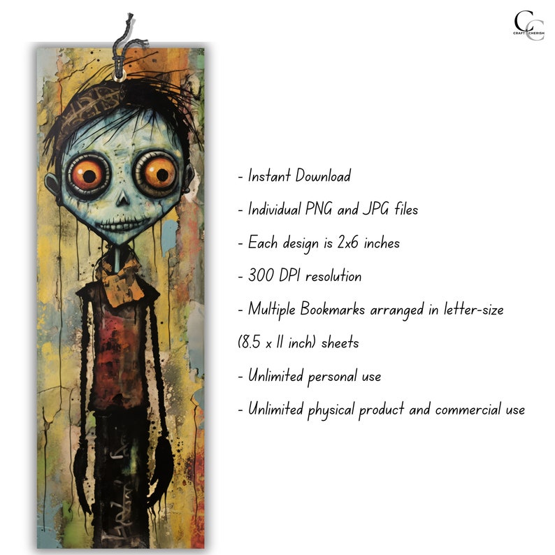 Zombie Bookmarks Digital Art: Halloween Bookmark for Junk Journals ...