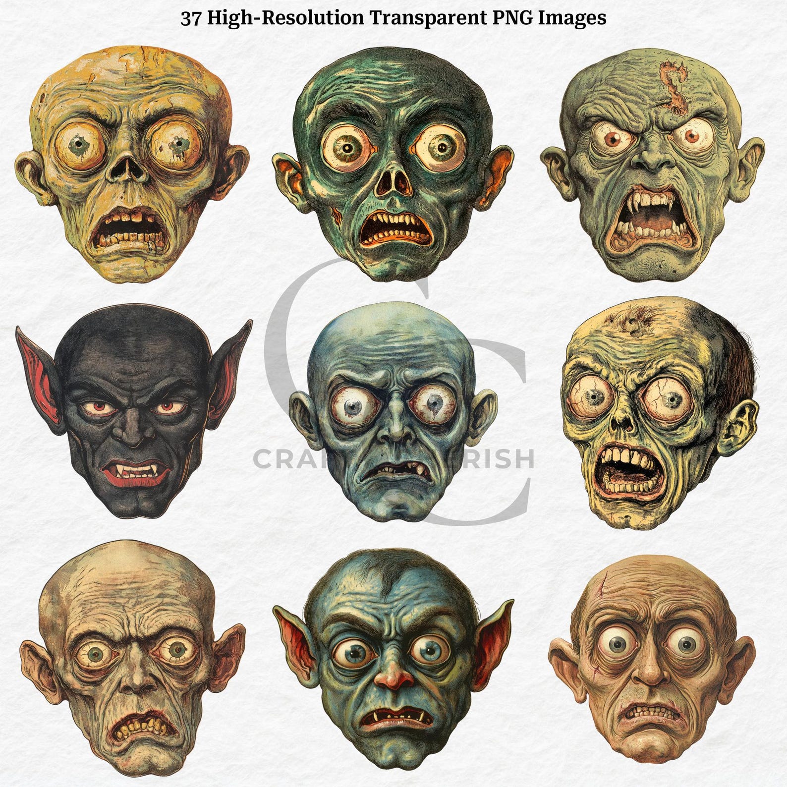 Vintage Zombie Head Clipart, Monster Ephemera (digital Download) - Etsy