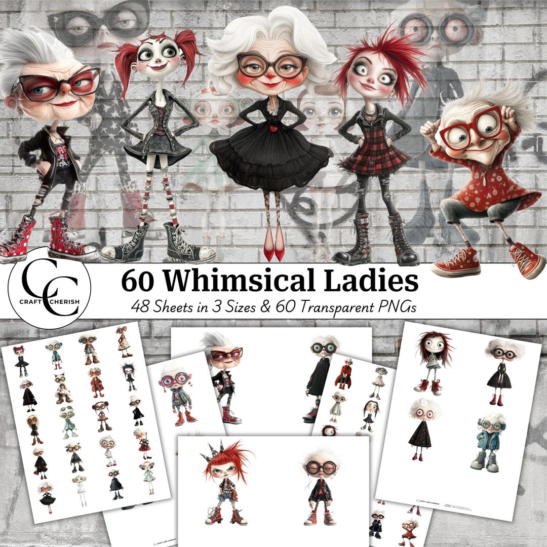 Whimsical Lady PNG Bundle: Funny Rock Star Clipart (digital Download ...