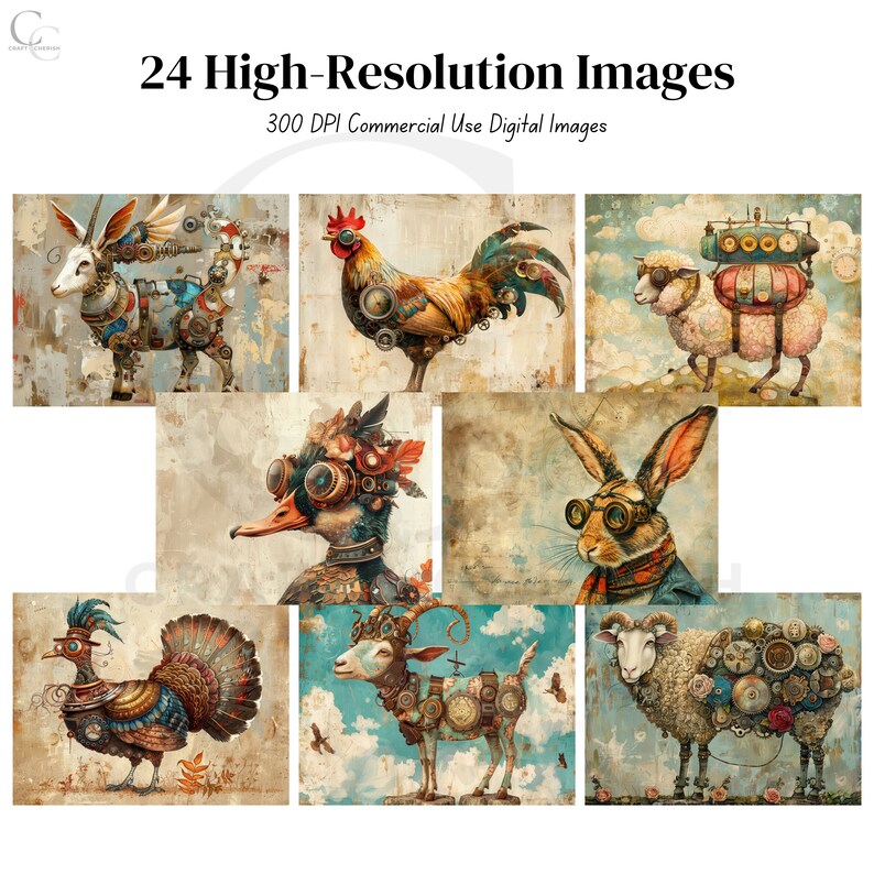 Steampunk Farm Animals Printable Images: Junk Journal Scrapbook ...