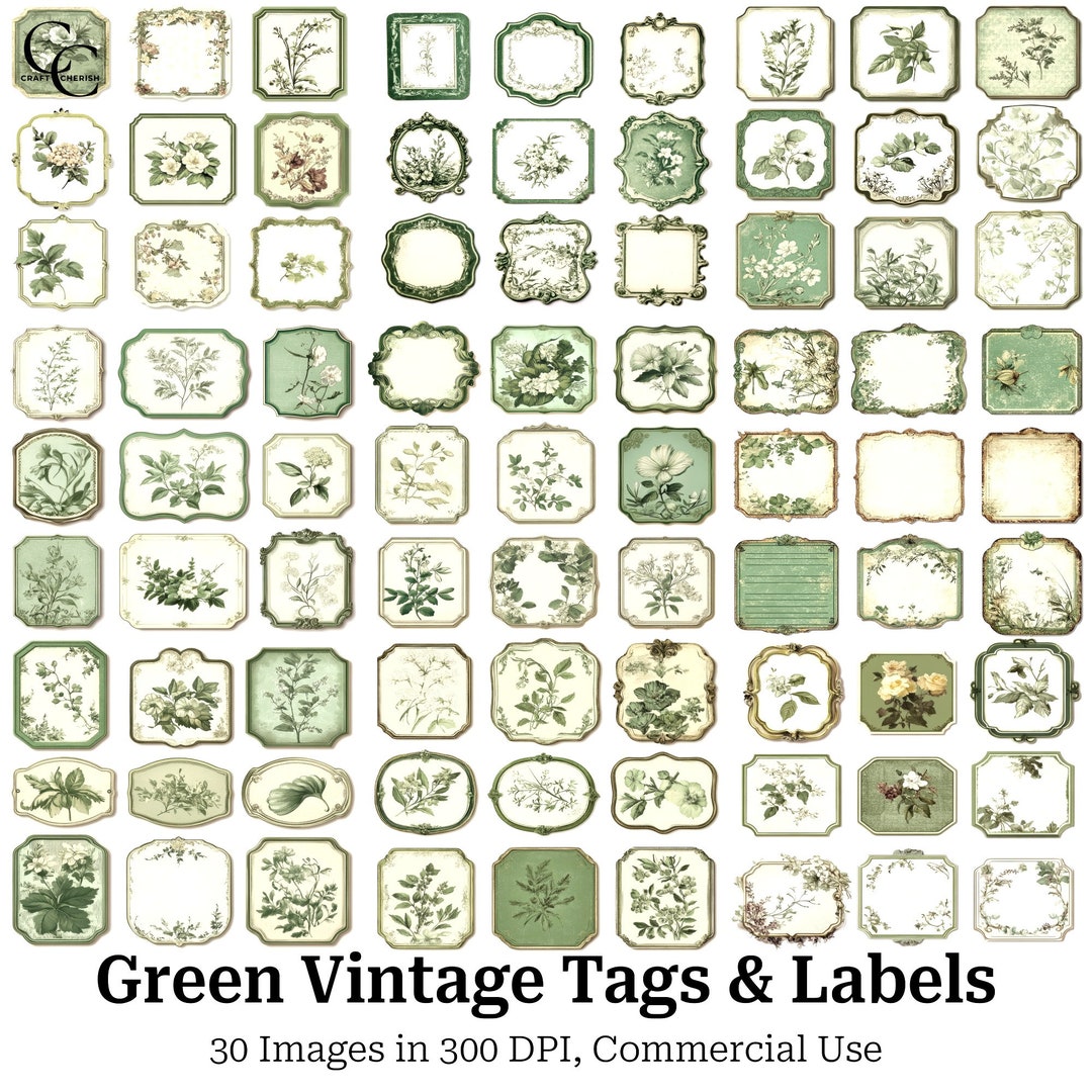 30 Sage Green Vintage Labels, Blank Label Tags, Printable Images, Paper ...