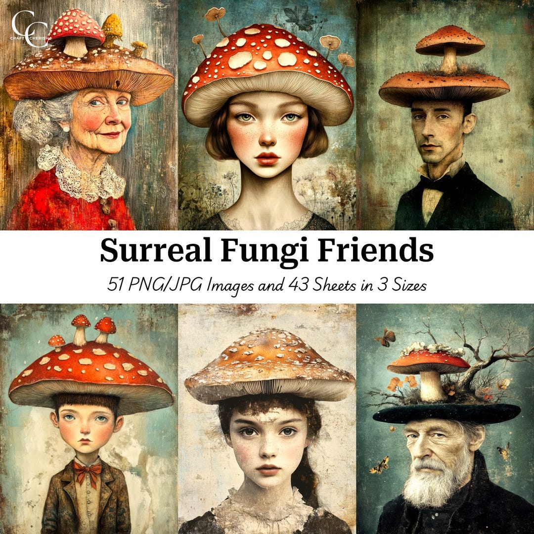 Mushroom People Printable Images: Whimsical Fungi Portraits (digital ...